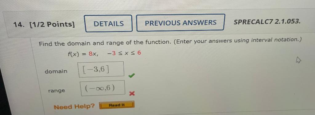 Solved DETAILS 14. [1/2 Points] SPRECALC7 2.1.053. PREVIOUS | Chegg.com