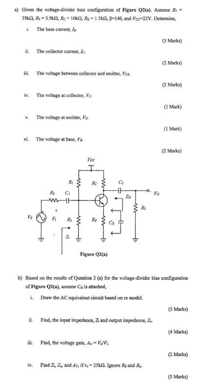 Solved a) Given the voltage-divider bias configuration of | Chegg.com