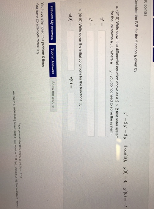 Solved 10 points) consider the IVP for the function y given | Chegg.com