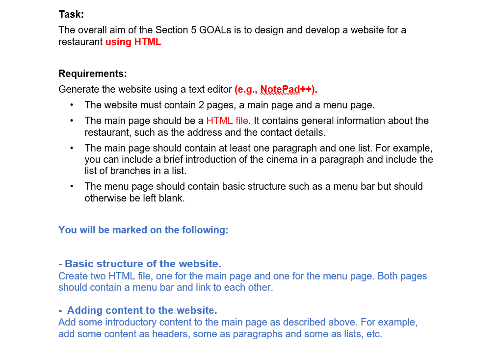 Solved Task: The overall aim of the Section 5 GOALs is to | Chegg.com