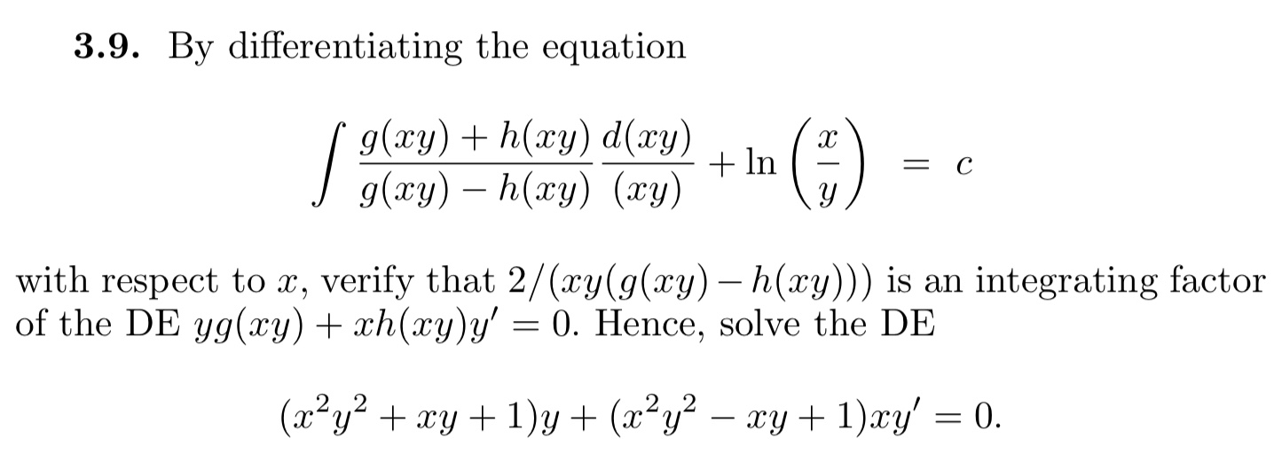 Solved 3.9. By differentiating the equation | Chegg.com