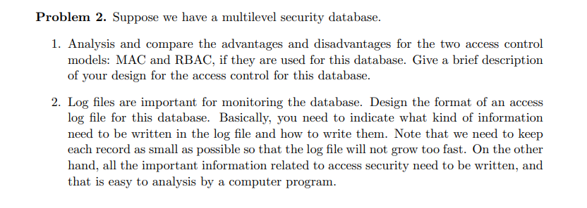 Solved Problem 2. Suppose we have a multilevel security | Chegg.com