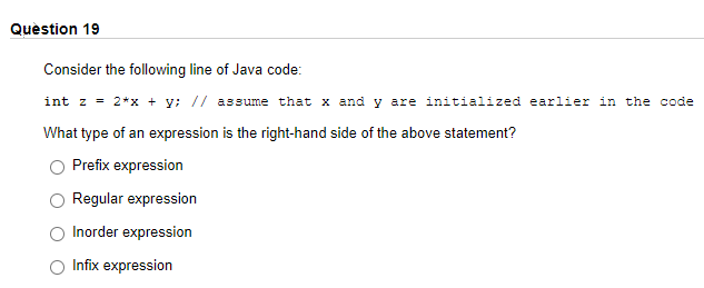 Solved Question 19 Consider the following line of Java code: | Chegg.com