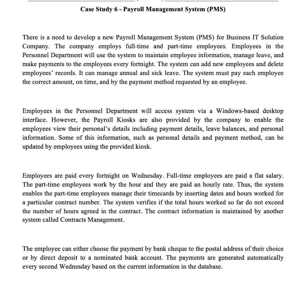 Solved Case Study 6 - Payroll Management System (PMS) | Chegg.com