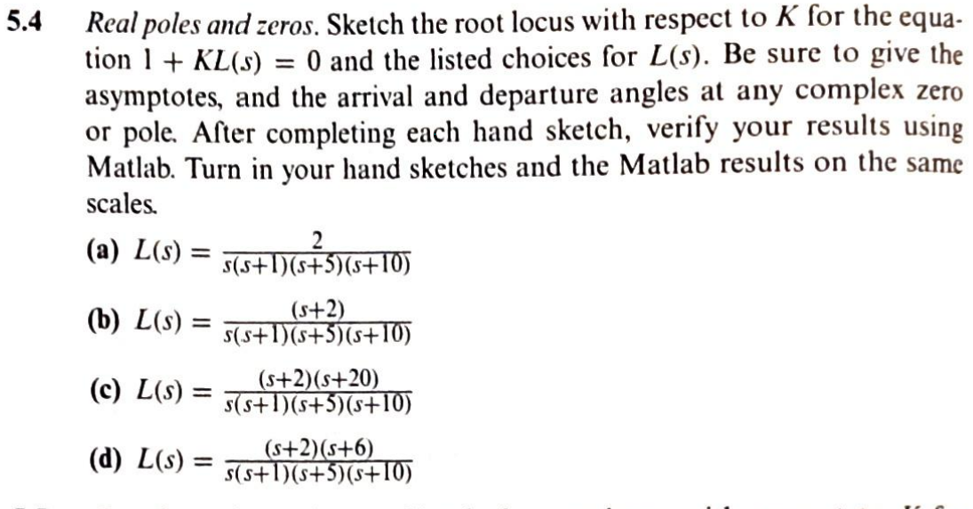 Solved 5.4 ﻿Real poles and zeros. Sketch the root locus with | Chegg.com