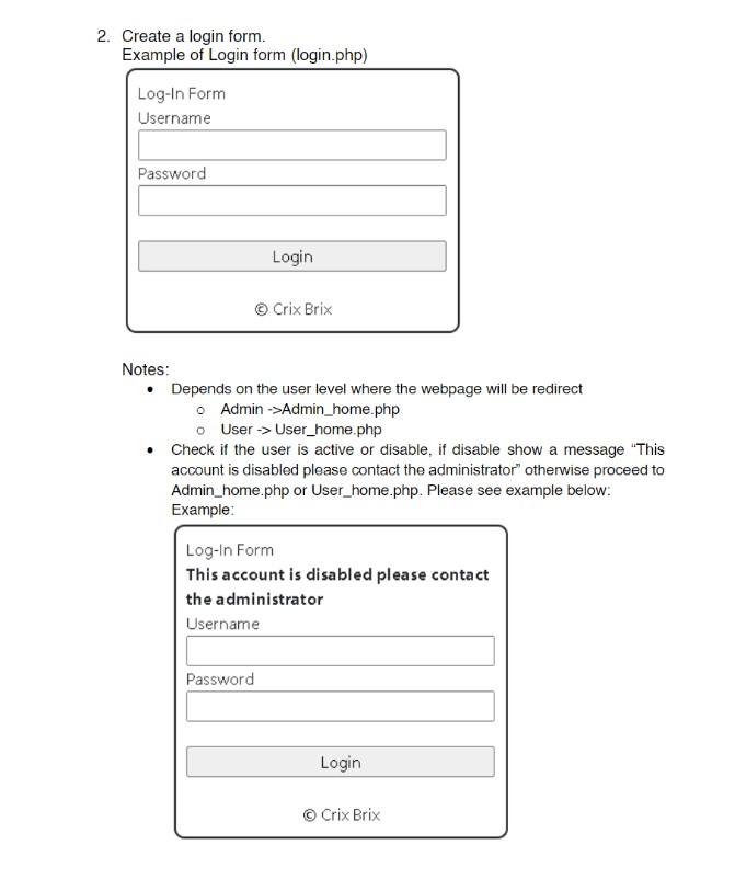 Solved 2. Create a login form. Example of Login form | Chegg.com