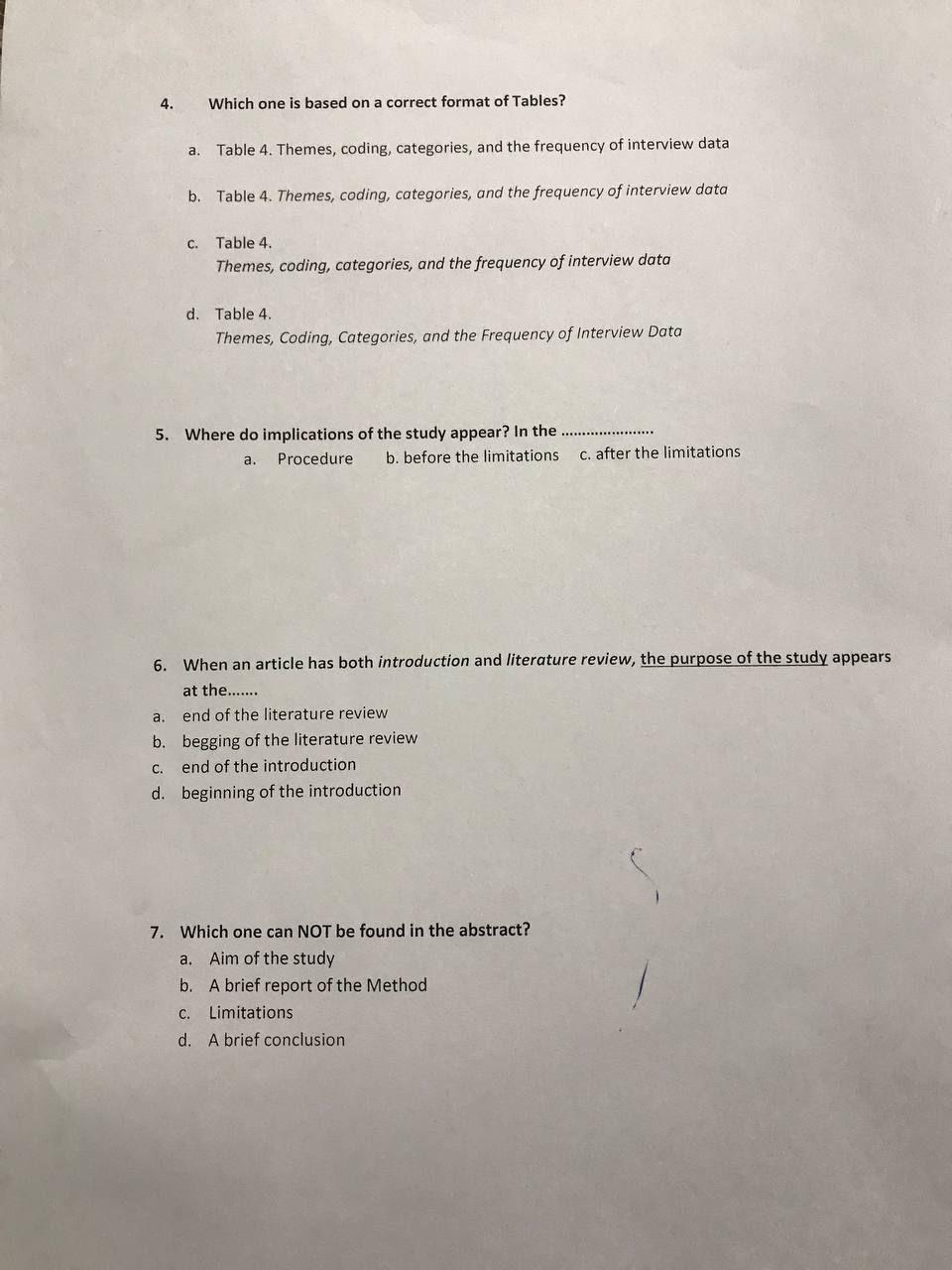 Solved 4. Which one is based on a correct format of Tables? | Chegg.com