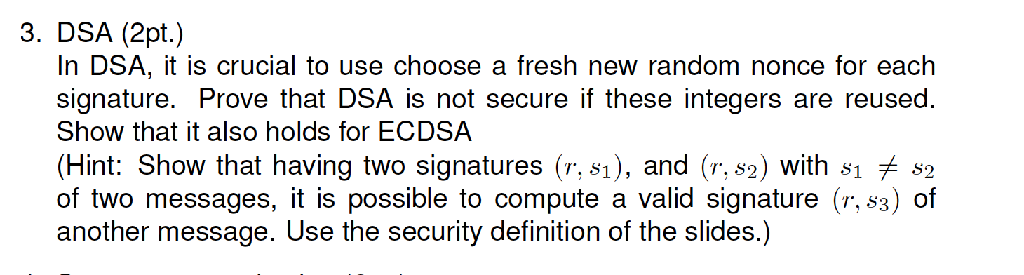 Solved DSA (2pt.)In DSA, it is crucial to use choose a fresh | Chegg.com
