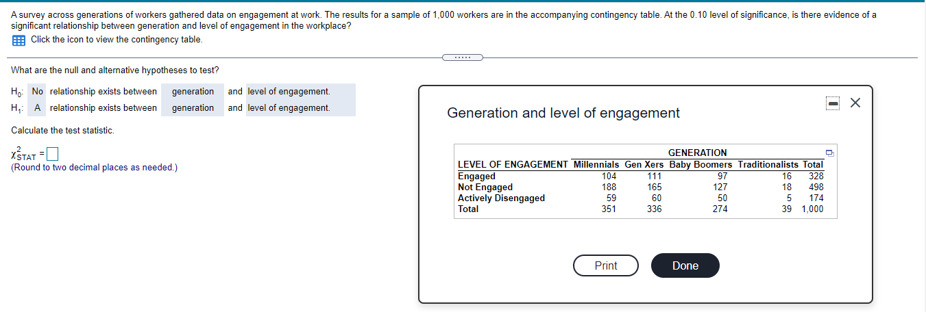 Solved A survey across generations of workers gathered data | Chegg.com