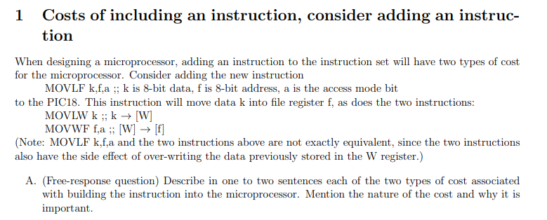 1 Costs of including an instruction, consider adding | Chegg.com