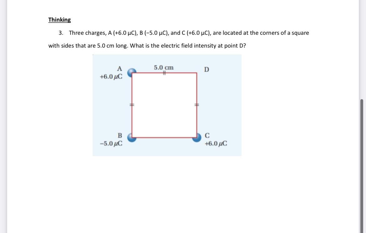 Solved 3. Three charges, A(+6.0μC),B(−5.0μC), and C(+6.0μC), | Chegg.com