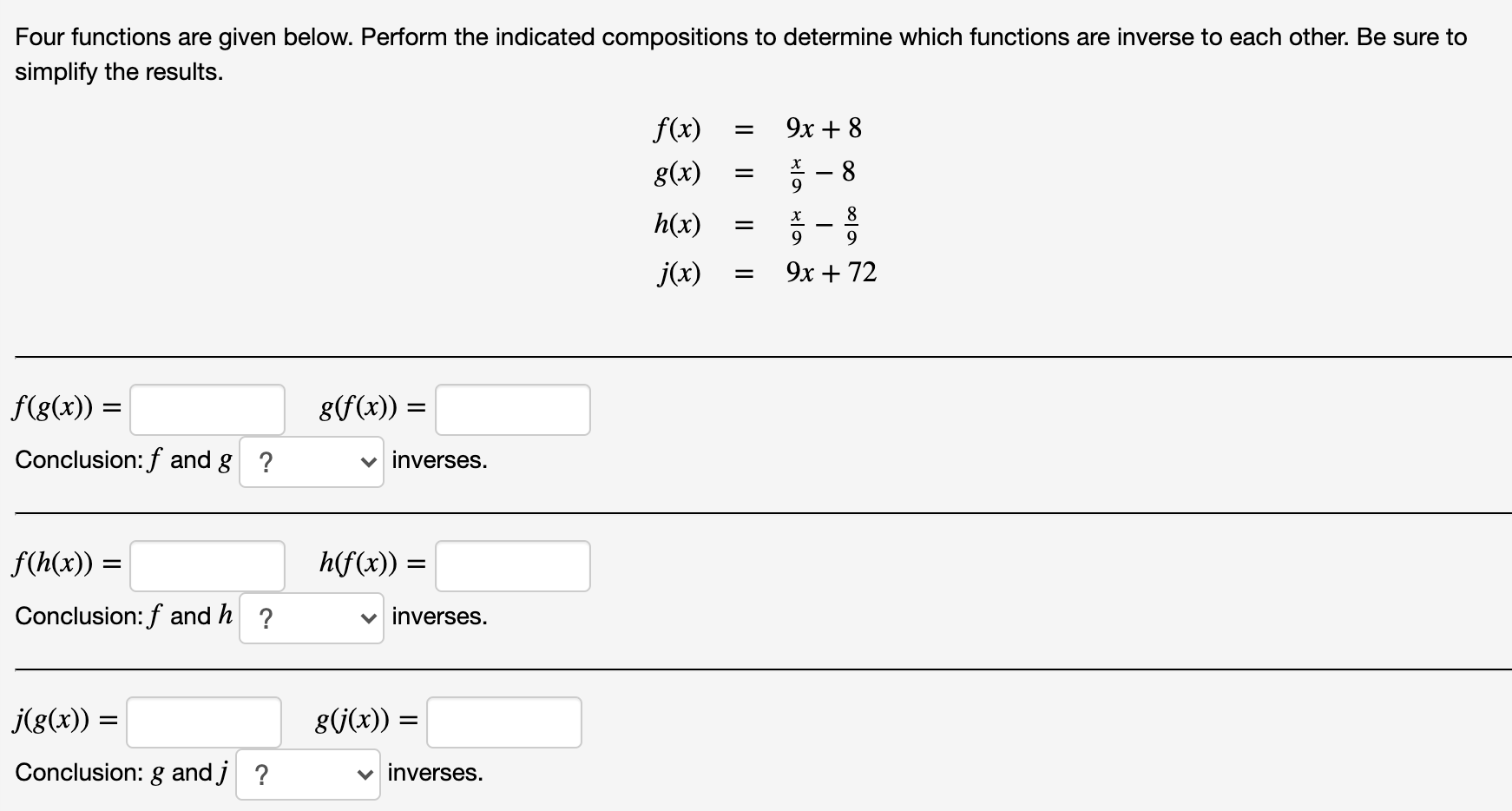 Solved Four functions are given below. Perform the indicated | Chegg.com