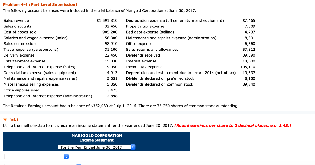 Solved Problem 4-4 (Part Level Submission) The following | Chegg.com