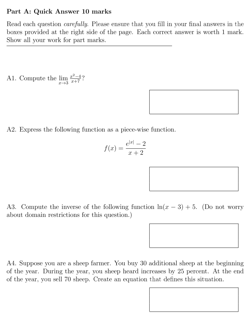 Solved Part A: Quick Answer 10 marks Read each question | Chegg.com