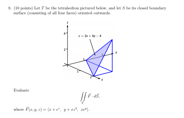 Solved 8. (10 points) Let T be the tetrahedron pictured | Chegg.com