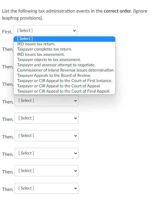 Solved List the following tax administration events in the | Chegg.com