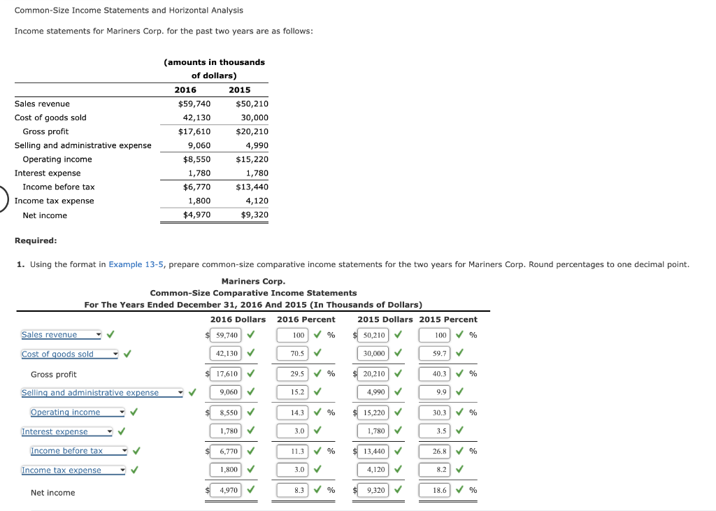 Solved Common-Size Income Statements and Horizontal Analysis | Chegg.com