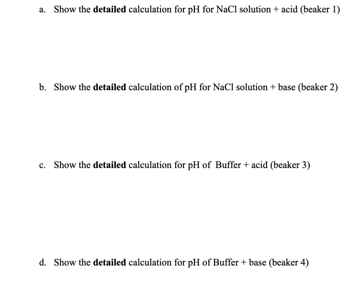 Solved For each beaker, calculate the expected (theoretical) | Chegg.com