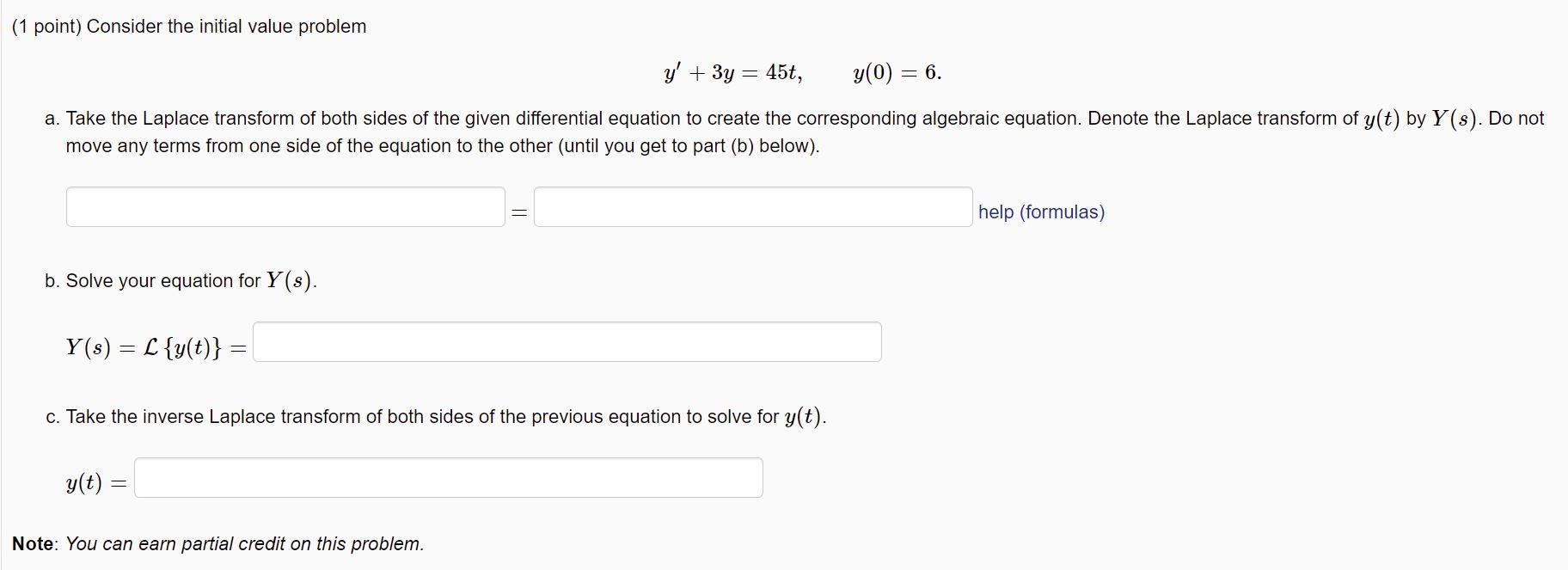 Solved (1 point) Consider the initial value problem y' + 3y | Chegg.com