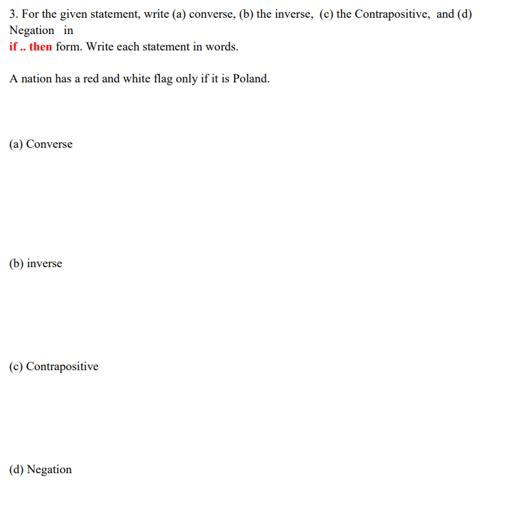 Solved 3. For the given statement, write (a) converse, (b) | Chegg.com