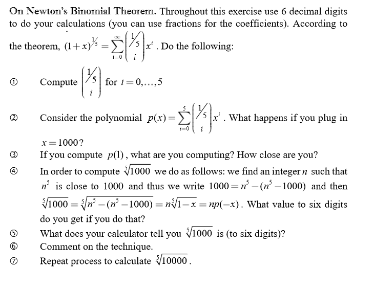 Solved On Newton's Binomial Theorem. Throughout this | Chegg.com