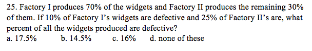 Solved 25. Factory I produces 70% of the widgets and Factory | Chegg.com