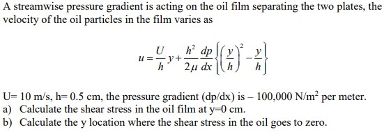 Solved A streamwise pressure gradient is acting on the oil | Chegg.com