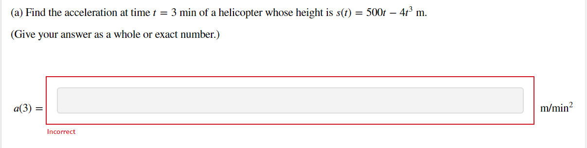 Solved (a) Find the acceleration at time t = 3 min of a | Chegg.com