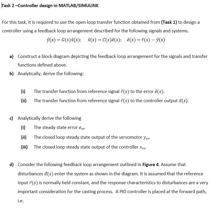 Solved Task 2 -Controller design in MATLAB/SIMULINK For this | Chegg.com