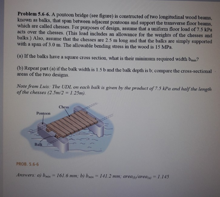 Problem 5.6-6. A pontoon bridge (see figure) is | Chegg.com