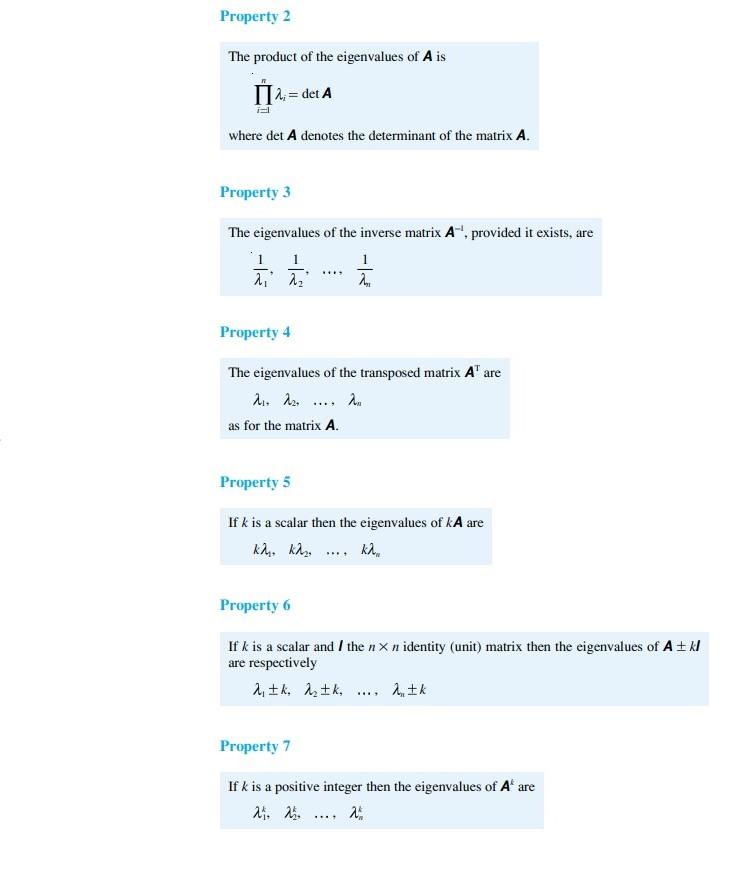 Solved Property 1 The sum of the eigenvalues of A is Σλ= | Chegg.com