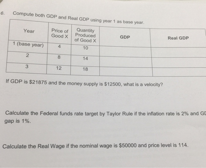 Solved 6. Compute both GDP and Real GDP using year 1 as base | Chegg.com