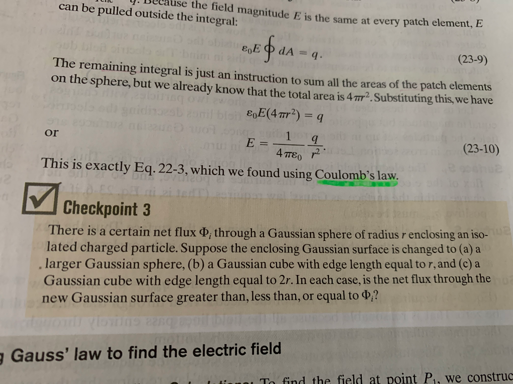 Solved The answer to Checkpoint 3 in Chapter 23-2 (Gauss' | Chegg.com