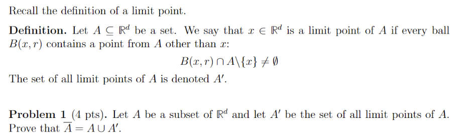Solved Recall the definition of a limit point. Definition. | Chegg.com