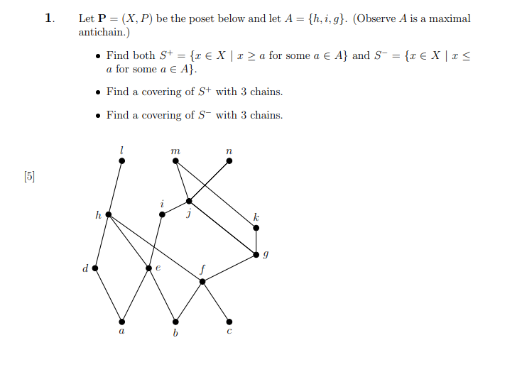 Solved 1. a Let P = (X, P) be the poset below and let A = | Chegg.com