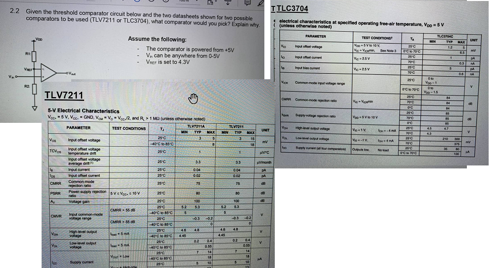 Solved TTLC3704 2.2 Given the threshold comparator circuit | Chegg.com