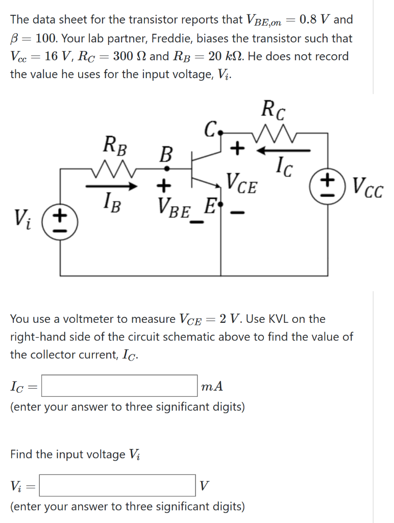 Solved The data sheet for the transistor reports that VBEon | Chegg.com