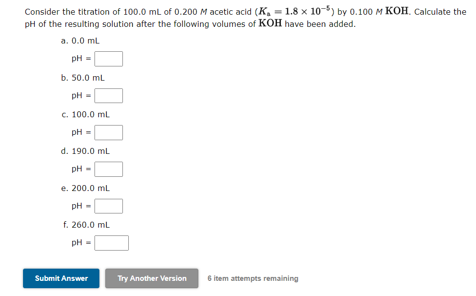 Solved Consider the titration of 100.0 mL of 0.200 M acetic | Chegg.com