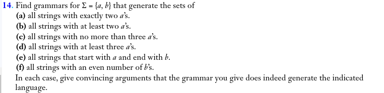 14. Find grammars for Σ={a,b} that generate the sets | Chegg.com