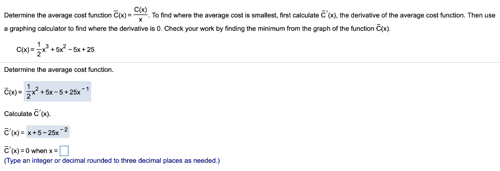 Solved C(x) Determine the average cost function C(x = . To | Chegg.com
