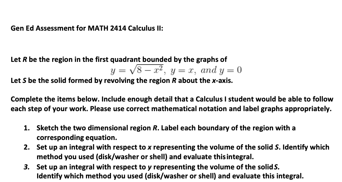 Solved Gen Ed Assessment for MATH 2414 Calculus II: Let R be | Chegg.com