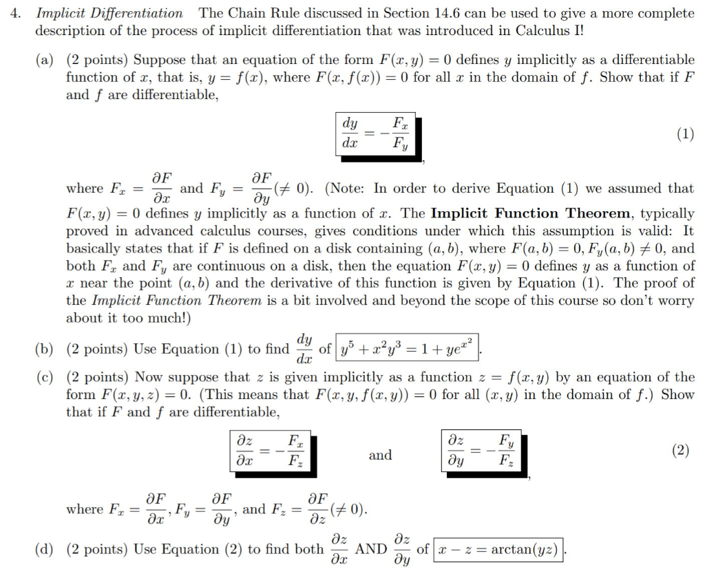 Solved 4. Implicit Differentiation The Chain Rule discussed | Chegg.com