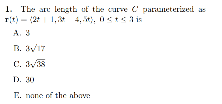 Solved 1. The arc length of the curve C parameterized as | Chegg.com