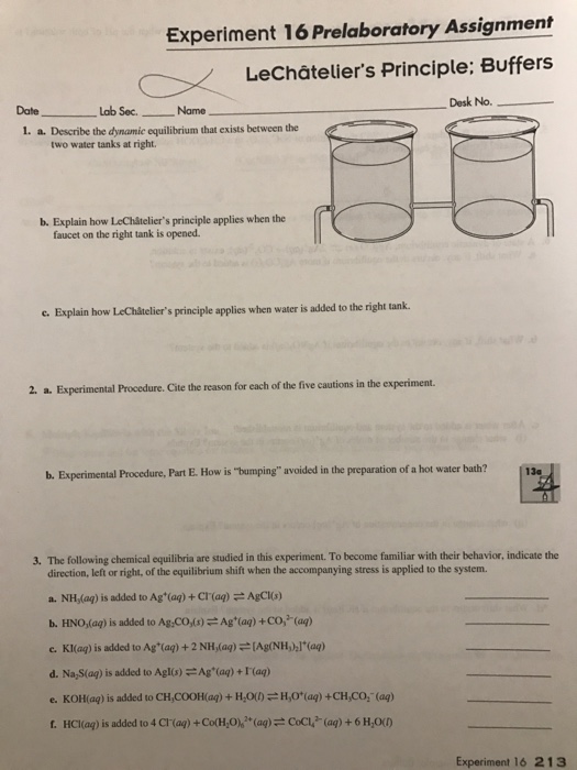 Solved Experiment 16 Prelaboratory Assignment LeChâtelier's | Chegg.com