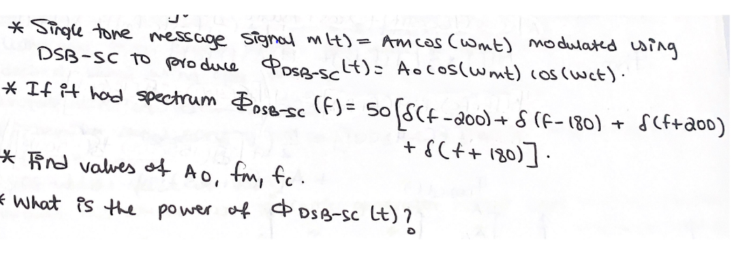 Solved * Single tone message Signal mlt) = Amcas (wmt) | Chegg.com