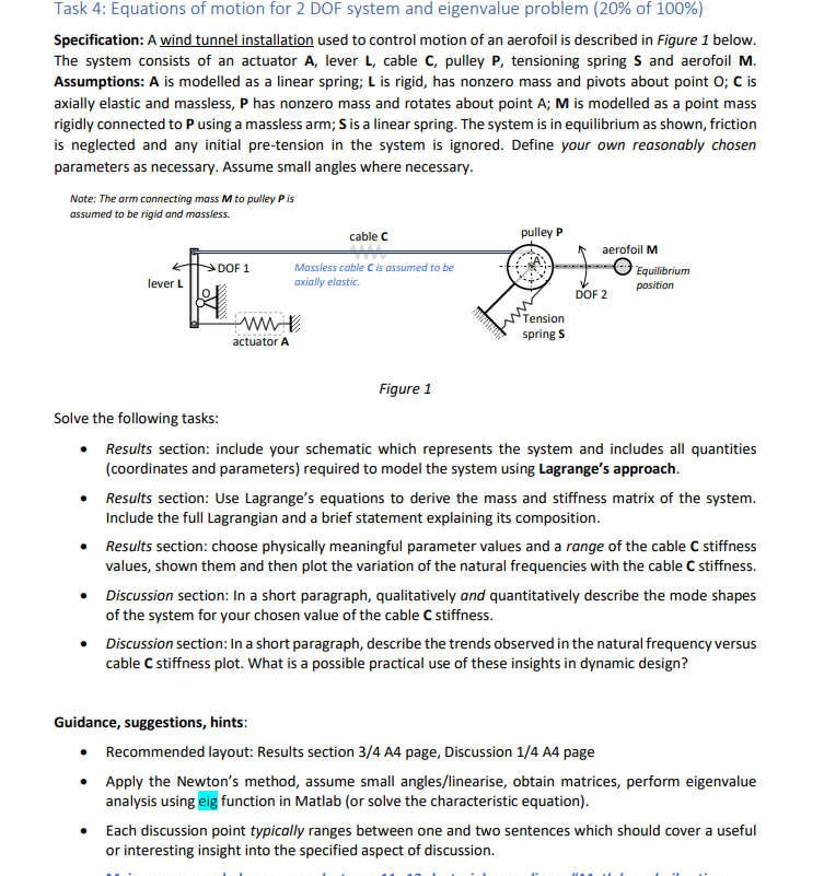 Solved Task 4: Equations of motion for 2 ﻿DOF system and | Chegg.com