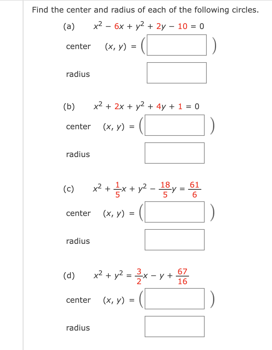 Solved Find the center and radius of each of the following | Chegg.com