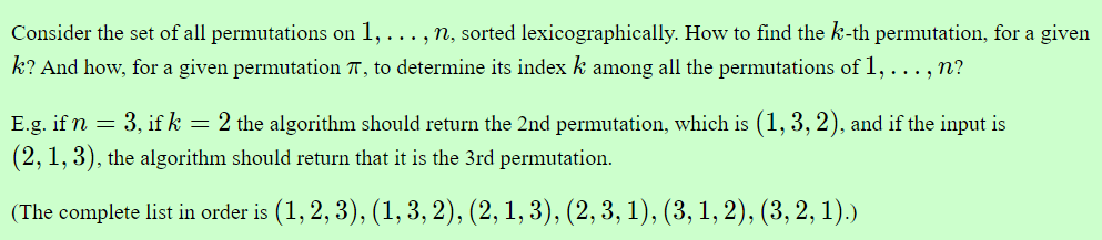 Solved How to find the k-th permutation for a given k? Find | Chegg.com