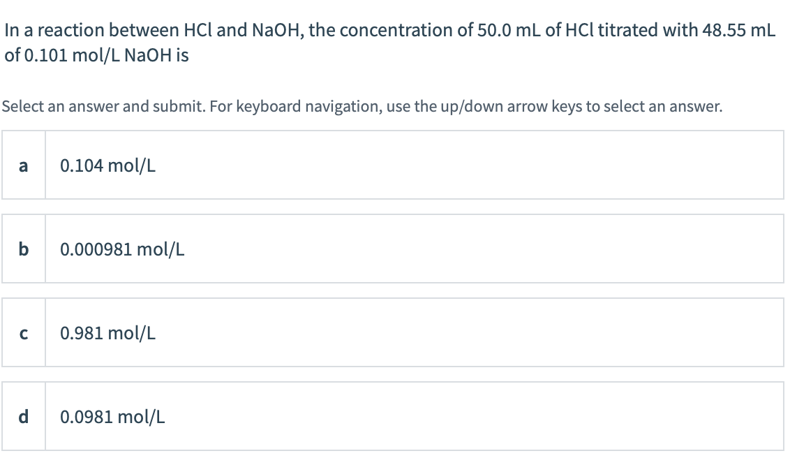 Solved In a reaction between HCl and NaOH, the concentration | Chegg.com