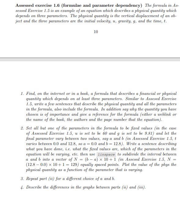 Solved Assessed exercise 1.6 (formulae and parameter | Chegg.com